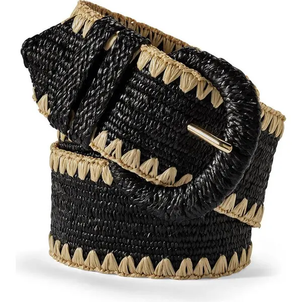 LANDS' END Stretch Raffia Belt - Black/natural