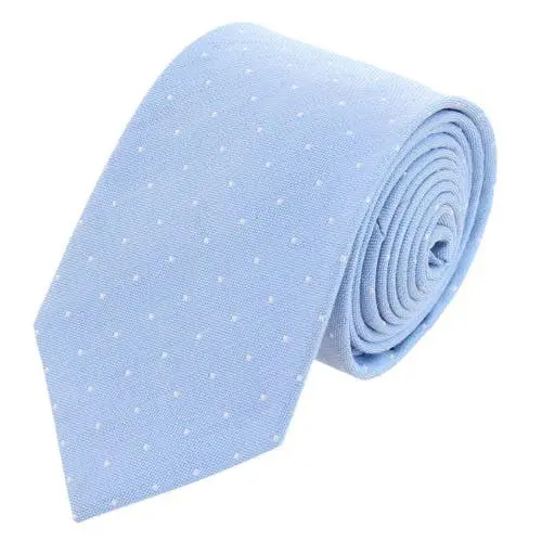 Trafalgar Churchill Chambray Polka Dot Linen Blend Necktie - Light Blue With Polka Dots