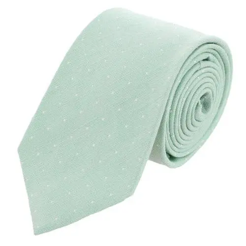 Trafalgar Churchill Chambray Polka Dot Linen Blend Necktie - Light Green With Polka Dots