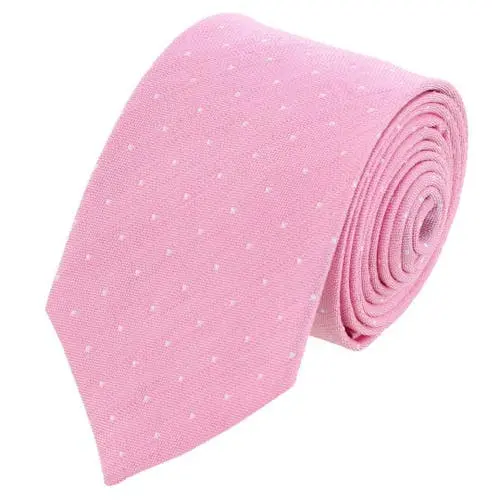 Trafalgar Churchill Chambray Polka Dot Linen Blend Necktie - Light Pink With Polka Dots