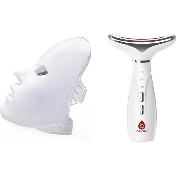 PURSONIC 7-in-1 Facial Therapy Device & Led Light Therapy Mask Bundle - White