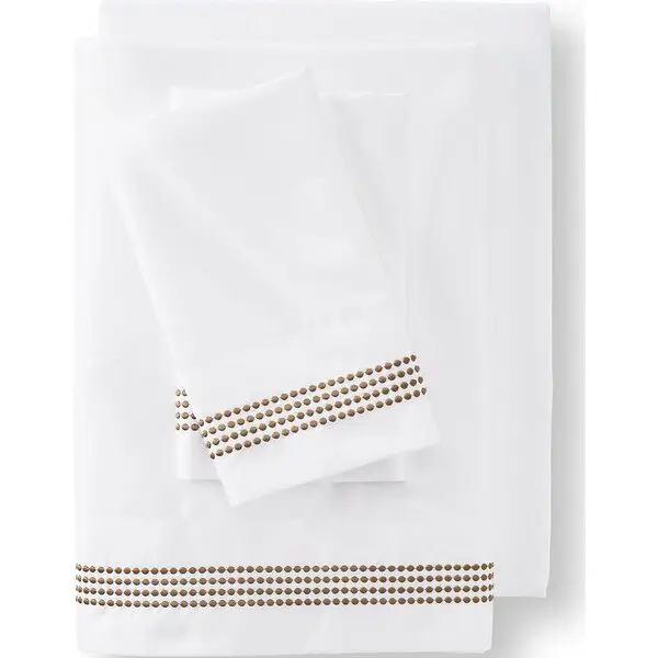 LANDS' END Supima Cotton No Iron Sateen Cane Weave Sheets400 Thread Count - Rich Camel Dots