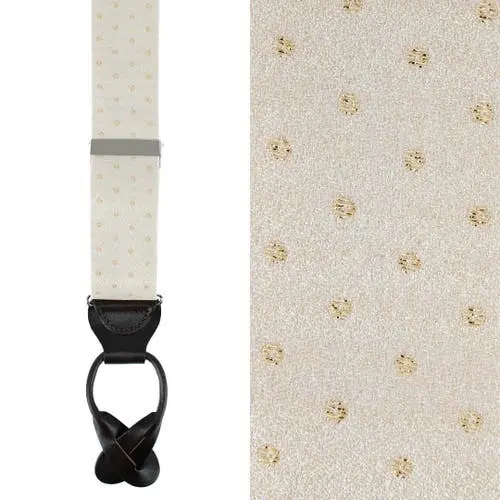 Trafalgar Nash Southern Charm Gold Polka Dot Silk Button End Suspenders - Cream With Gold Polka Dots