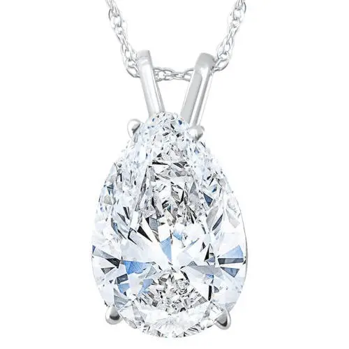 BLISS DIAMOND 3.03ct Pear Shape Solitaire Lab Grown Diamond 14k Gold Pendant Necklace - 14k White Gold