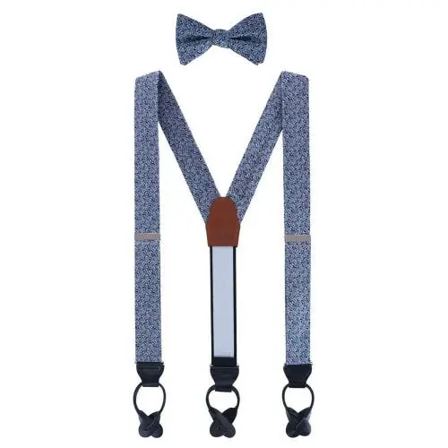 Trafalgar Benito's Basketweave Silk Suspenders And Bow Tie Bundle - Light Blue
