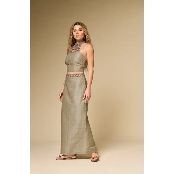 BTB LOS ANGELES Clarissa Embellished Maxi Skirt - Olive