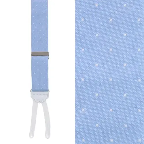 Trafalgar Churchill Chambray Polka Dot Linen Blend Formal End Suspenders - Light Blue With Polka Dots
