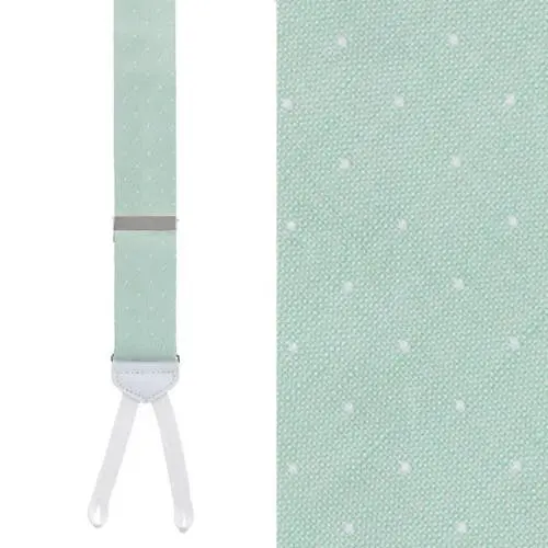 Trafalgar Churchill Chambray Polka Dot Linen Blend Formal End Suspenders - Light Green With Polka Dots