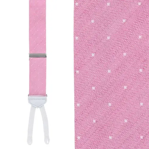 Trafalgar Churchill Chambray Polka Dot Linen Blend Formal End Suspenders - Light Pink With Polka Dots