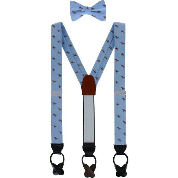 Trafalgar Racehorse Linen Blend Suspenders And Bow Tie Set - Light Blue