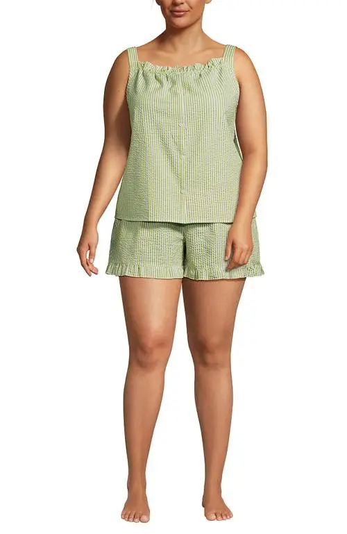 LANDS' END Seersucker 2 Piece Pajama Settank And Shorts - Bright Pistachio Stripe