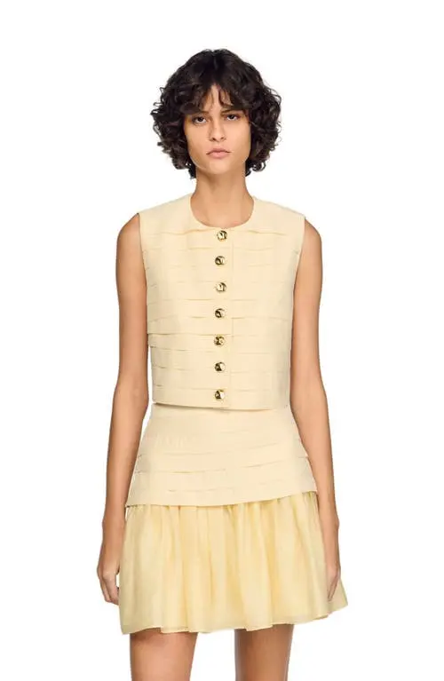 Sandro Pleated Crop Top - Vanilla