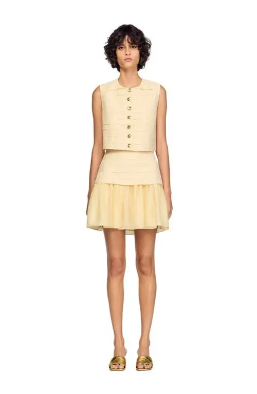 Sandro Pleated Crop Top - Vanilla