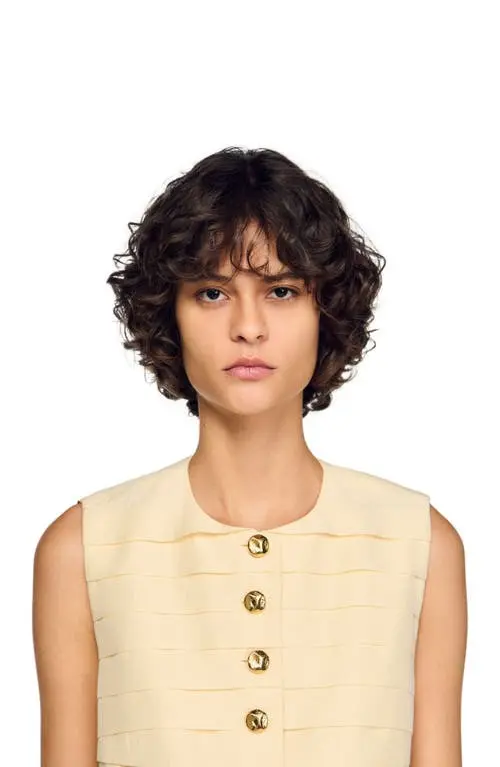 Sandro Pleated Crop Top - Vanilla