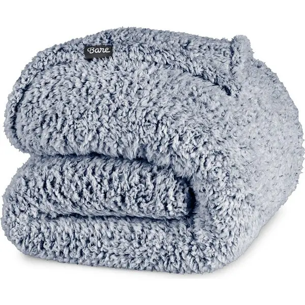 BARE HOME Tipped Faux Shearling Throw Blanket - Dark Blue