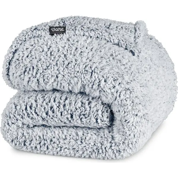 BARE HOME Tipped Faux Shearling Throw Blanket - Dusty Blue