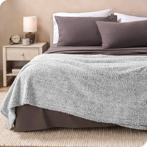 BARE HOME Tipped Faux Shearling Throw Blanket - Grey