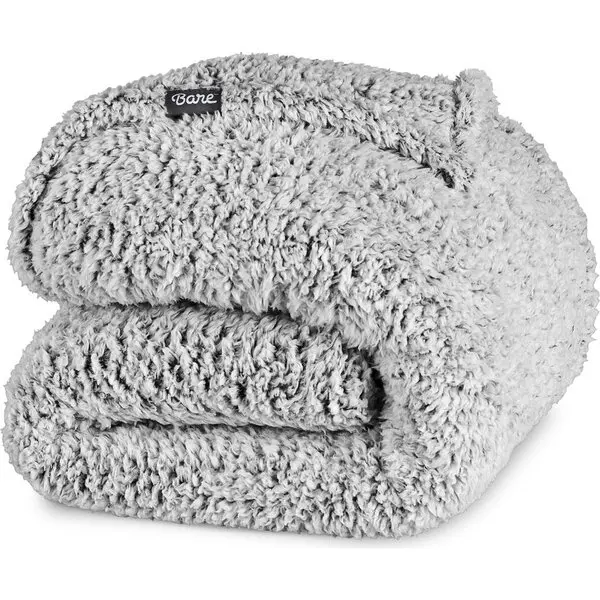 BARE HOME Tipped Faux Shearling Throw Blanket - Grey