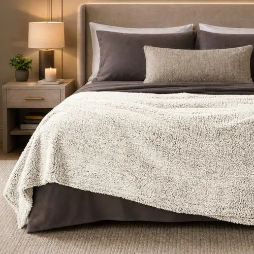 BARE HOME Tipped Faux Shearling Throw Blanket