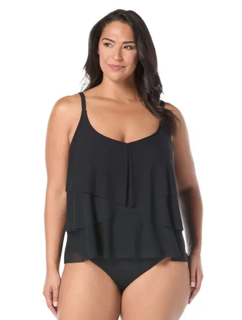 COCO REEF Dd-cup Lotus Ruffle Tankini Swim Top - Cast-black