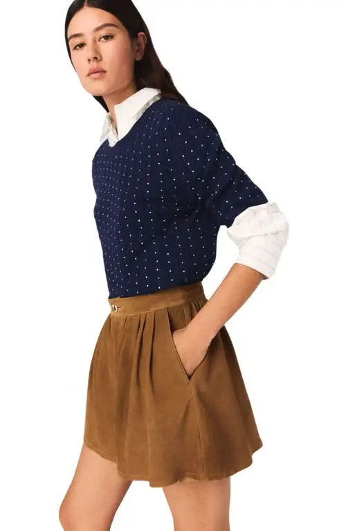 Maje Short Flared Suede Skirt - Camel