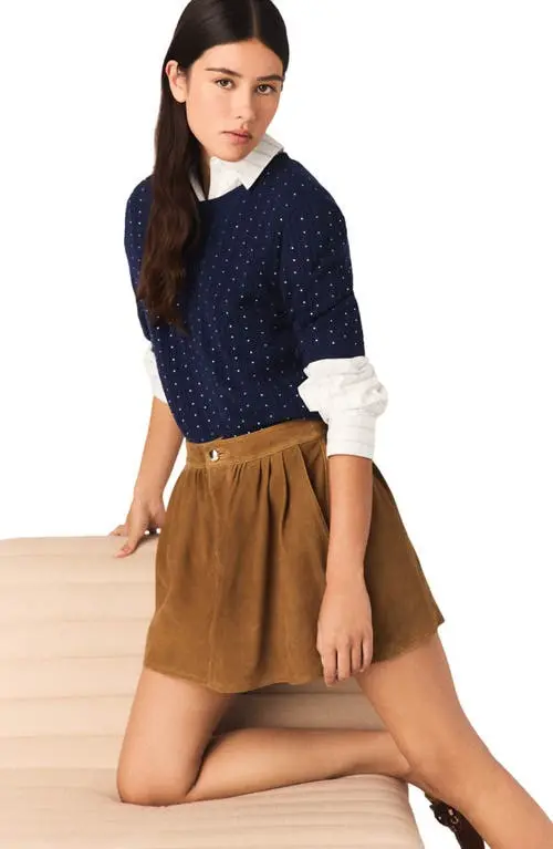Maje Short Flared Suede Skirt - Camel