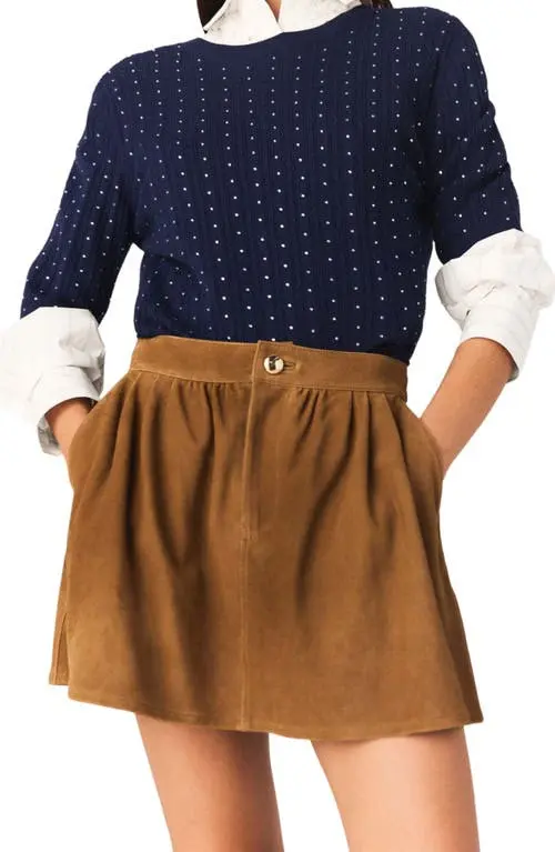 Maje Short Flared Suede Skirt - Camel