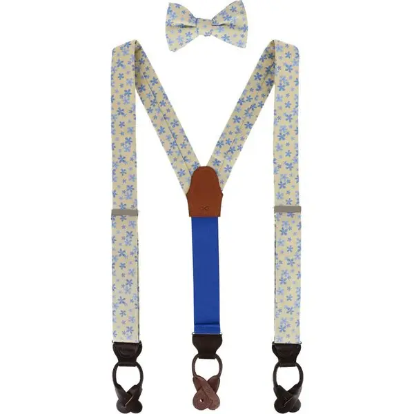 Trafalgar Weldon Floral Silk Suspenders And Bow Tie Bundle - Yellow With Light Blue