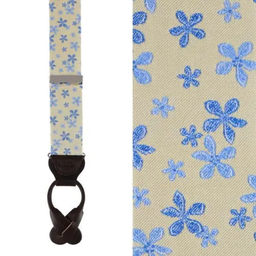 Trafalgar Weldon Floral Silk Suspenders And Bow Tie Bundle - Yellow With Light Blue