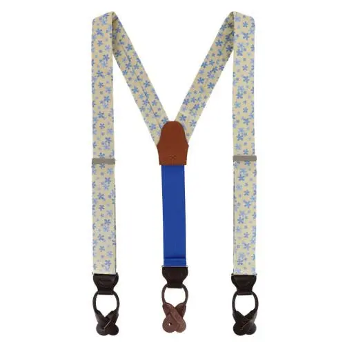 Trafalgar Weldon Floral Silk Suspenders And Bow Tie Bundle - Yellow With Light Blue