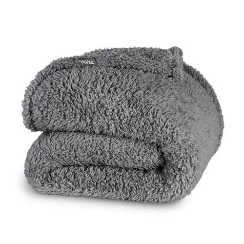 BARE HOME Solid Faux Shearling Blanket - Grey