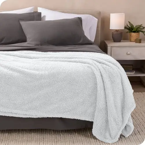 BARE HOME Solid Faux Shearling Blanket - White
