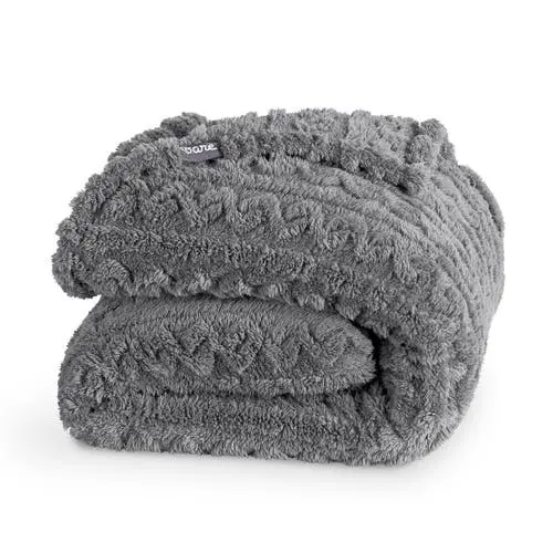 BARE HOME Cable Faux Shearling Throw Blanket - Grey