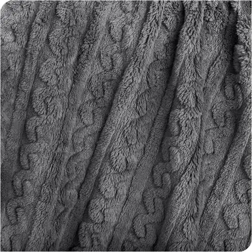 BARE HOME Cable Faux Shearling Throw Blanket - Grey