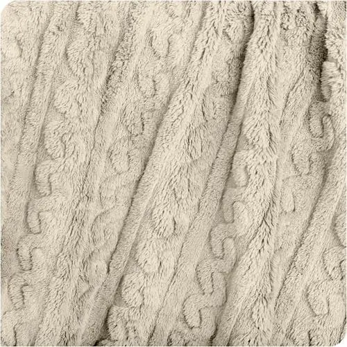 BARE HOME Cable Faux Shearling Throw Blanket - Oyster