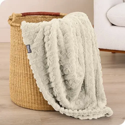 BARE HOME Cable Faux Shearling Throw Blanket - Oyster