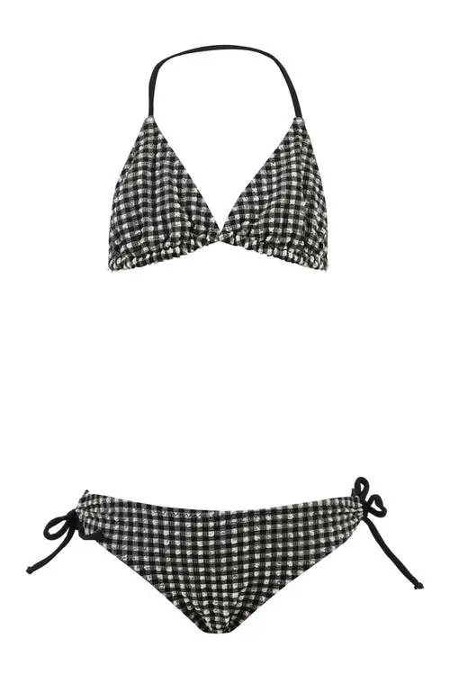 NESSI BYRD Checkered Textured Triangle Two-piece Bikini - Black