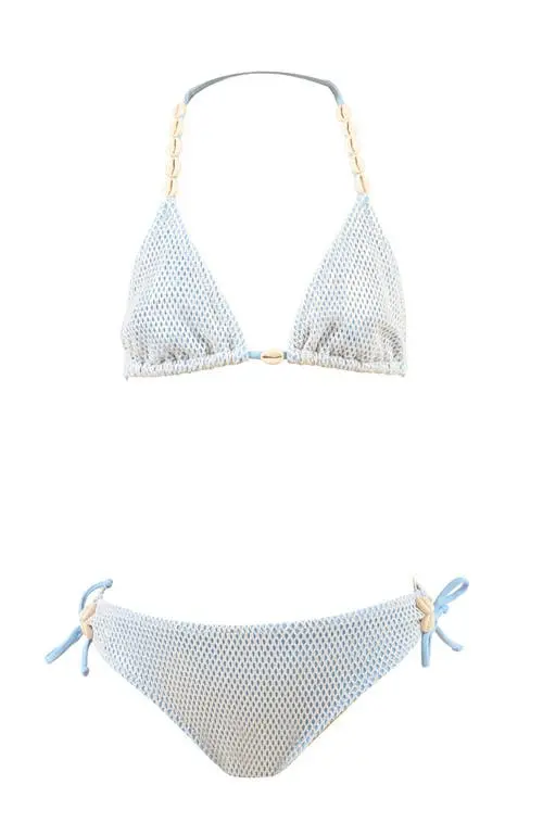 NESSI BYRD Triangle Mesh Halter Bikini - Blue