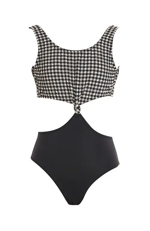 NESSI BYRD Checkered Knot One-piece - Black