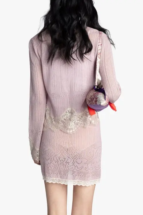 Anna Sui Lingerie Lace Knits Cardigan - Blush