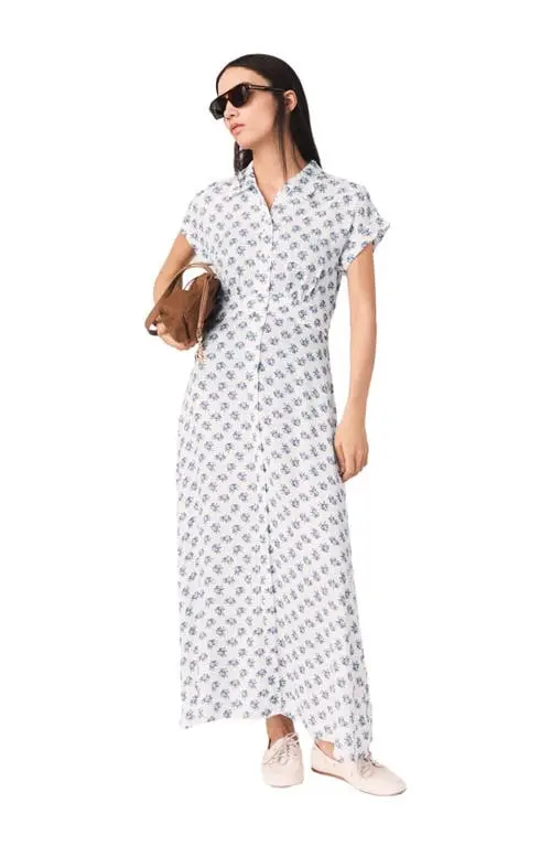 Maje Floral Jacquard Maxi Dress - Blue Small Flowers Print