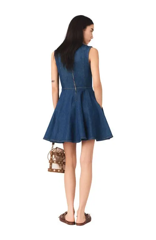 Maje Short Flared Denim Dress - Navy