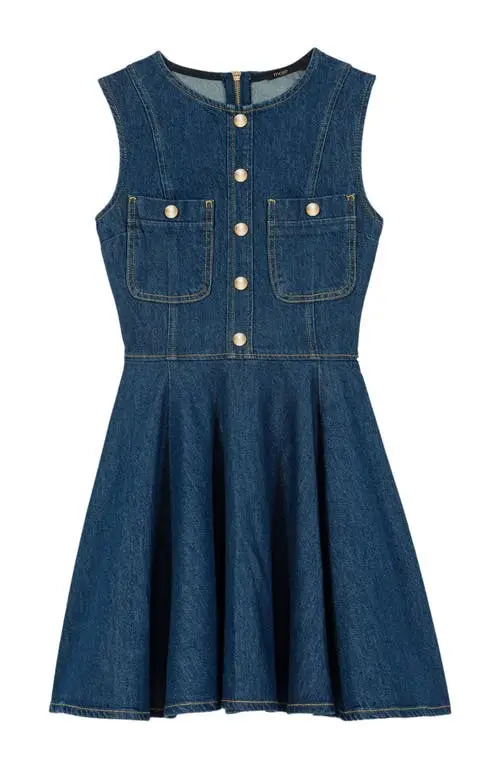 Maje Short Flared Denim Dress - Navy