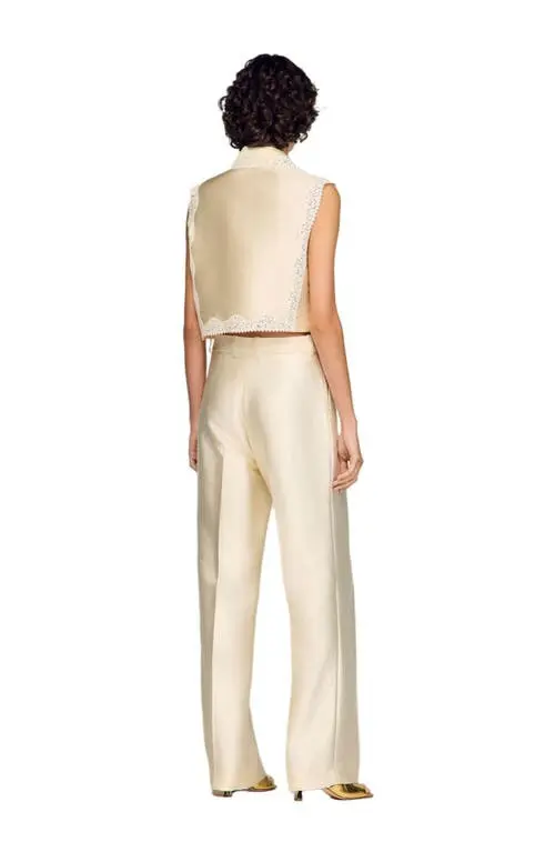 Sandro Satin-effect Straight-leg Trousers - Cream
