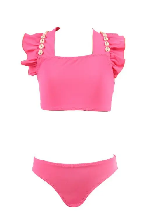 NESSI BYRD Square-neck Bikini With Shell-adorned Ruffles - Pink