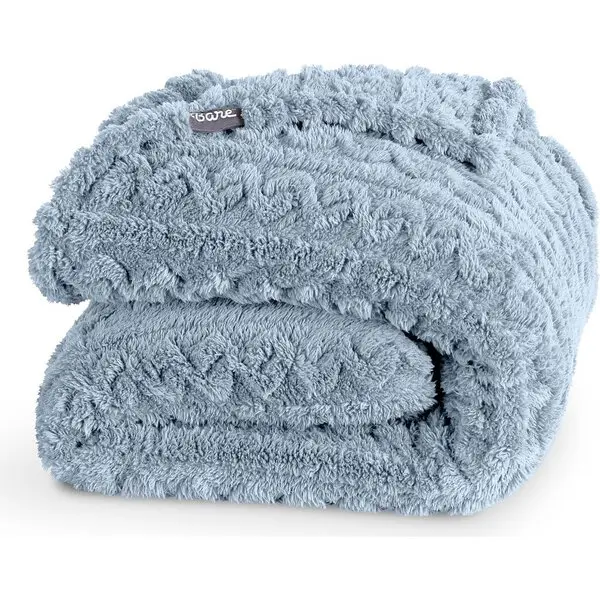 BARE HOME Cable Faux Shearling Blanket - Dusty Blue