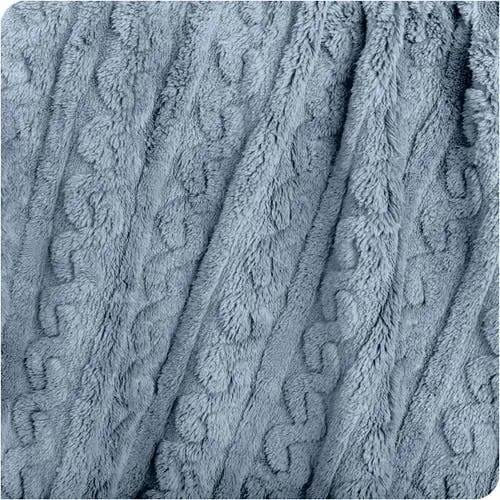 BARE HOME Cable Faux Shearling Blanket - Dusty Blue
