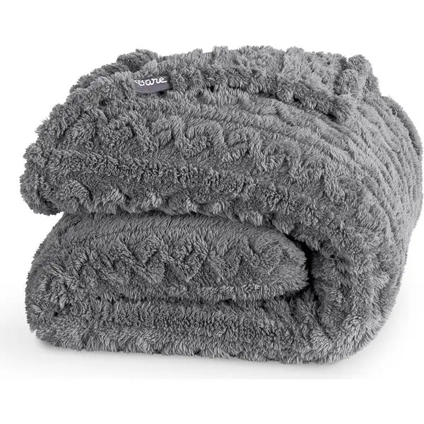 BARE HOME Cable Faux Shearling Blanket - Grey