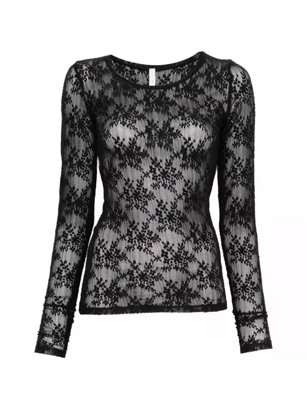 Imperial Lace Long Sleeve Top - Black