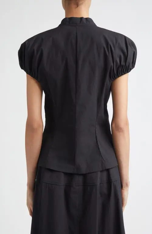 Lela Rose Cotton Poplin V-neck Button-up Shirt